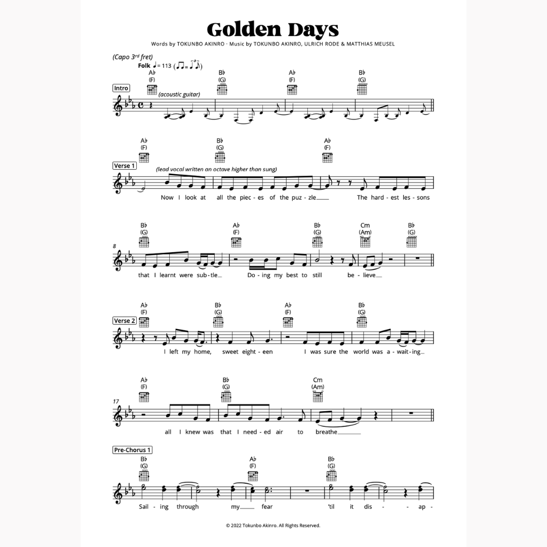 GOLDEN DAYS (SHEET MUSIC) – The TOKUNBO Shop